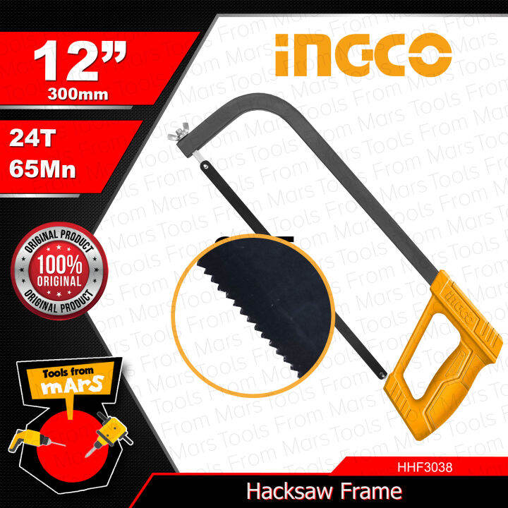 INGCO 12 inch Heavy-Duty Hacksaw Frame Hack Saw Lagare with Blade 300mm Cutting Cut HHF3038 ...