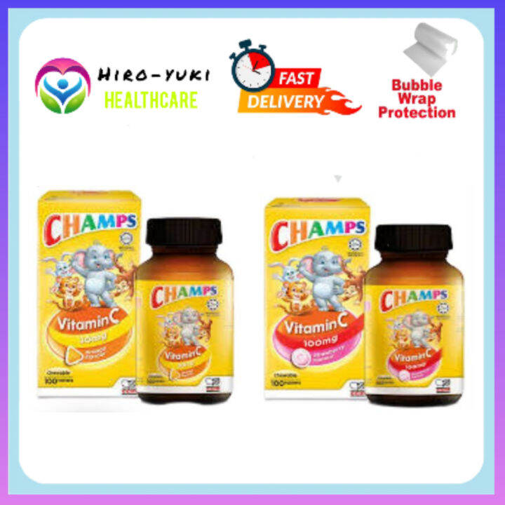 Champs Vitamin C 100mg Chewable tablets 100s Blackcurrant / Strawberry ...