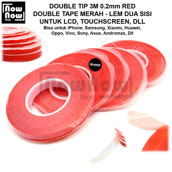 DOUBLE TIP 3M 0.2mm RED SELOTIP DOUBLE TAPE MERAH LEM 2 SISI BOLAK BALIK LEM LCD TOUCHSCREEN TS ...