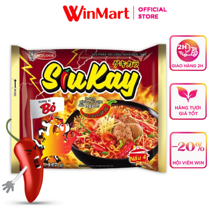 [Siêu thị WinMart] - Mì gói ăn liền Siukay cay 7 cấp độ vị bò Acecook ...