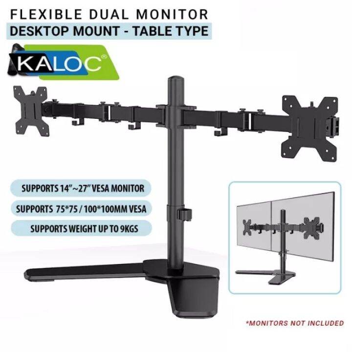 KALOC DW220T 17-27" Table Top Dual Monitor Stand Height Adjustable Full ...