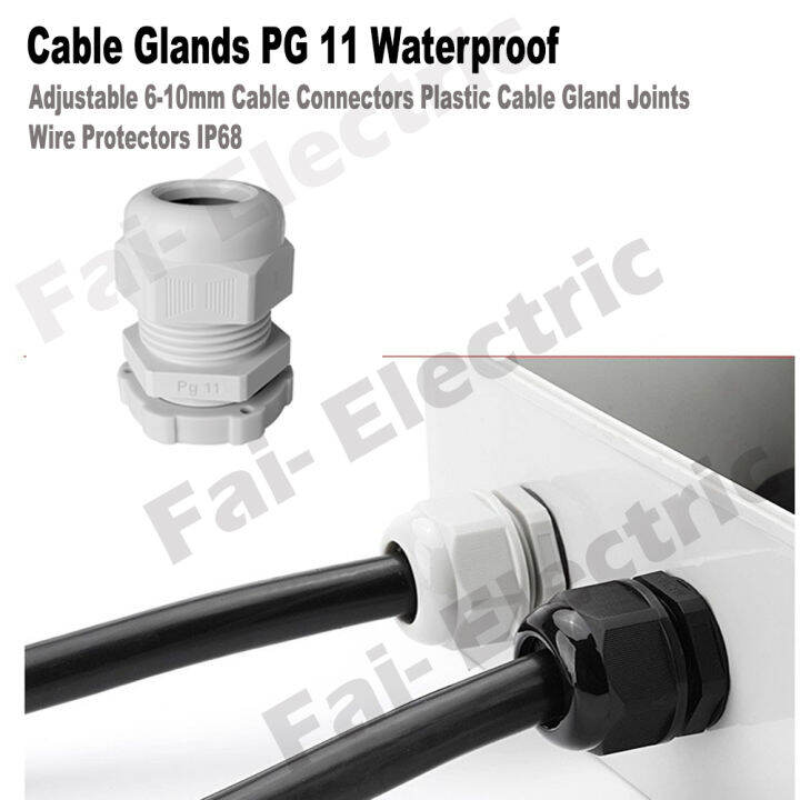 Pg11 Cable Glands Waterproof Adjustable 6-10mm Cable Connectors Plastic ...