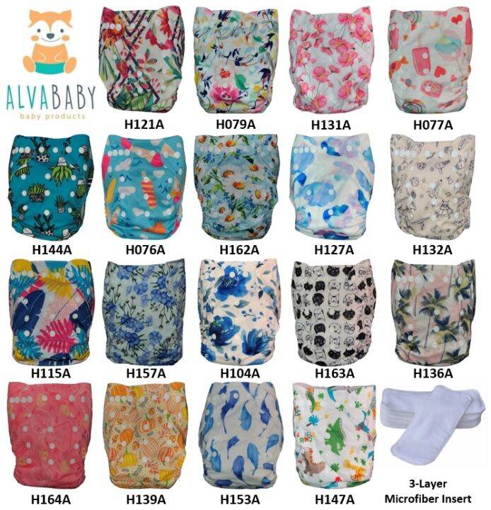 Alva Baby Washable Cloth Baby Diaper with 3-Layer Microfiber Insert Set ...