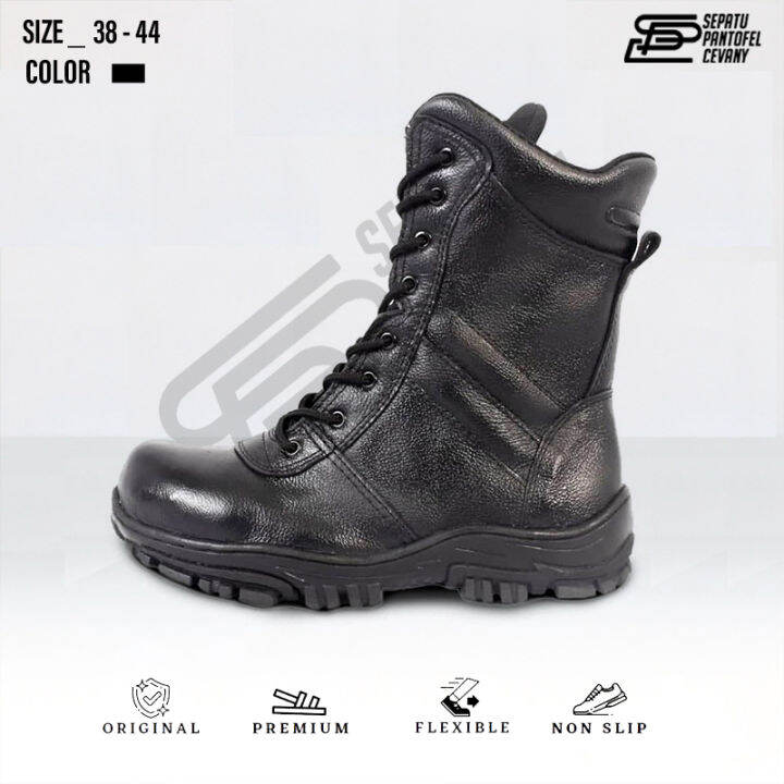 Sepatu Safety Boots Kulit Ujung Besi Pria PDL Kerja Lapangan Tactical ...