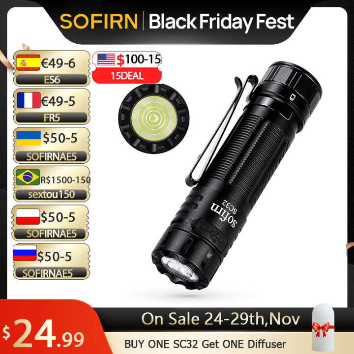 Sofirn SC32 LED Flashlight Max 2000lm USB C Rechargeable Mini Tactical ...