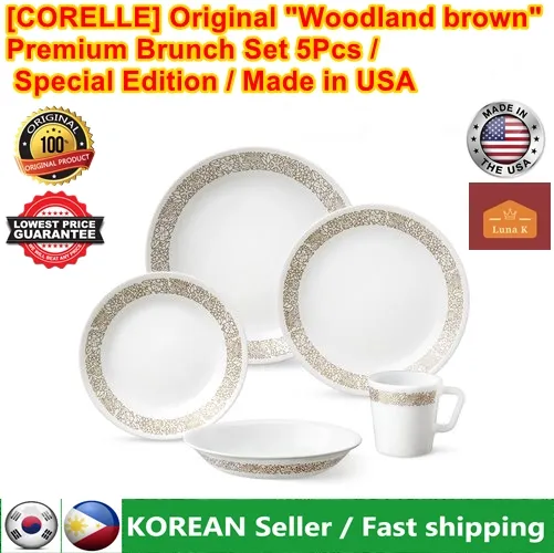 [CORELLE] Original "Woodland brown" Premium Brunch Set 5Pcs / Special ...