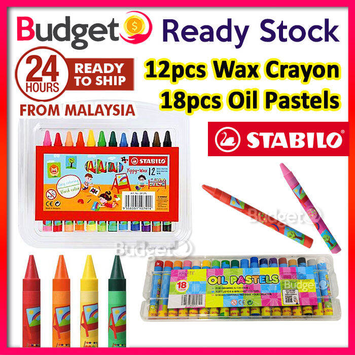 Ready Stock*12 Colors Stabilo Wax Crayon 18 Color Oil Pastels Children ...
