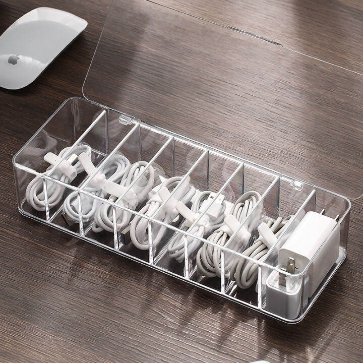 Transparent desktop data cable storage box mobile phone headset charger ...