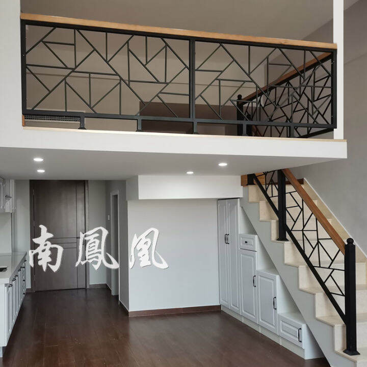 Stair handrail solid wood balcony guardrail corridor wrought iron fence ...