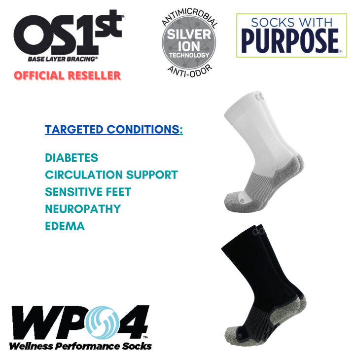 OS1st WP4 Wellness Performance Socks (Crew) Diabetic Friendly Diabetes ...