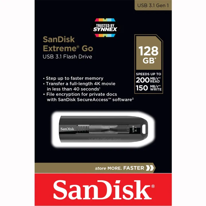 SANDISK EXTREME GO 128GB USB 3.1 FLASH DRIVE Speed 200MB/s (SDCZ800 ...