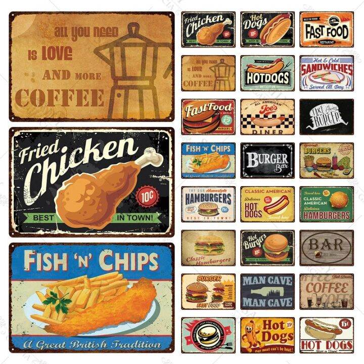 Vintage Cartoon Fast Food Tin Sign for Kitchen, Cafe, Diner, and Bar ...