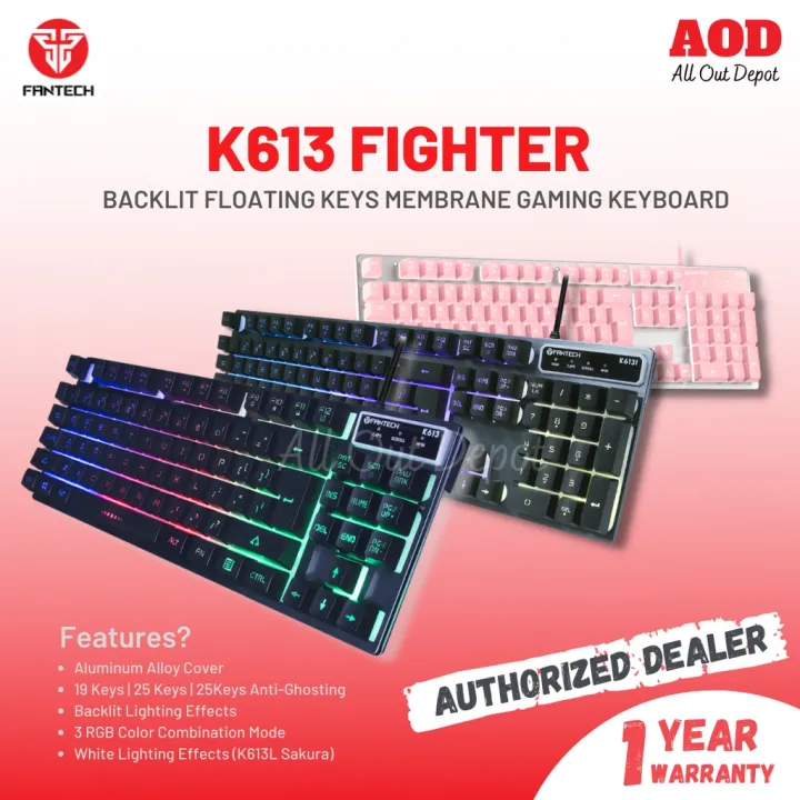 Fantech K613 Fighter TKL K613L (Black, Sakura) II RGB Backlit Tournament Edition Gaming Keyboard ...