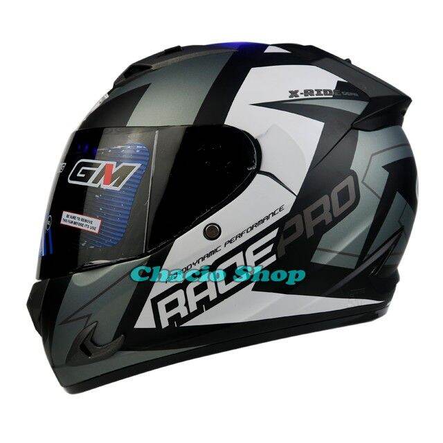 HELM GM RACE PRO X RIDE BLACK SILVER DOFF ORIGINAL HELEM FULL FACE ...