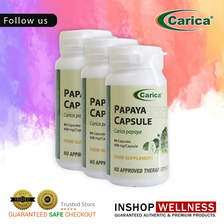 Carica Papaya Capsules - Bottle of 30 Capsules (450mg per capsule) (Set ...