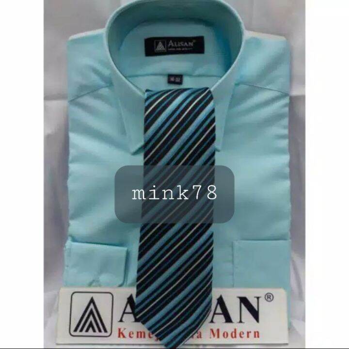 kemeja Alisan polos lengan panjang warna tosca muda (H3) | Lazada Indonesia