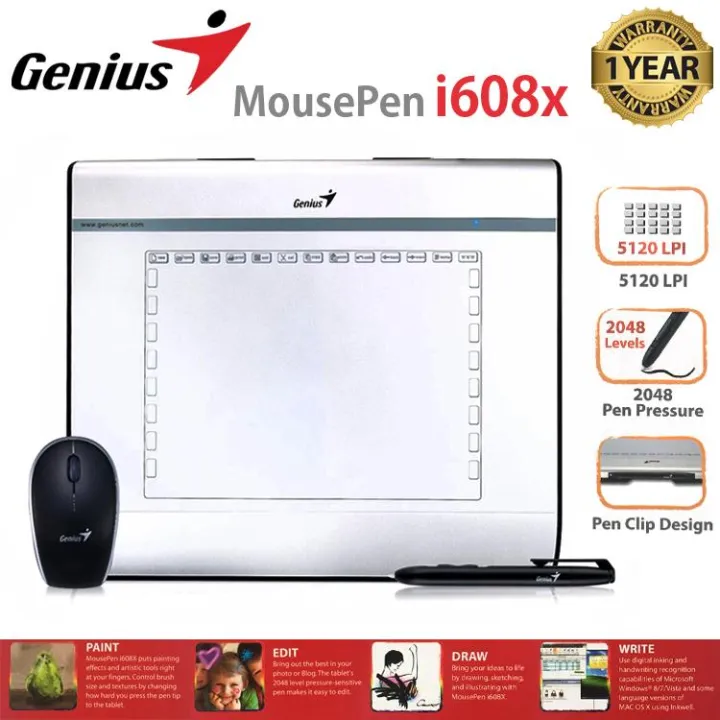 Genius MousePen i608x เมาส์ปากกา (Silver/Black) | Lazada.co.th
