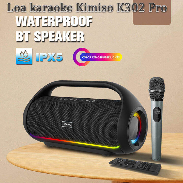 Kimiso K302 Pro Loa karaoke bluetooth V5.0 tặng 1 micro không dây có đèn led đổi màu cắm USB ...