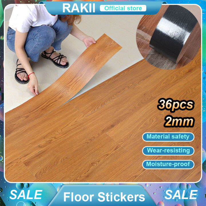 Floor Stickers 36pcs 2mm thick Wooden Design 91X15 cm Vinyl Adhesive ...