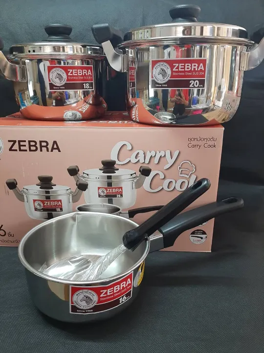 ZEBRA ชุดหม้อ หุงต้ม Carry Cook 6 ชิ้น ตราหัวม้าลาย No.185804 (1ชุด ...