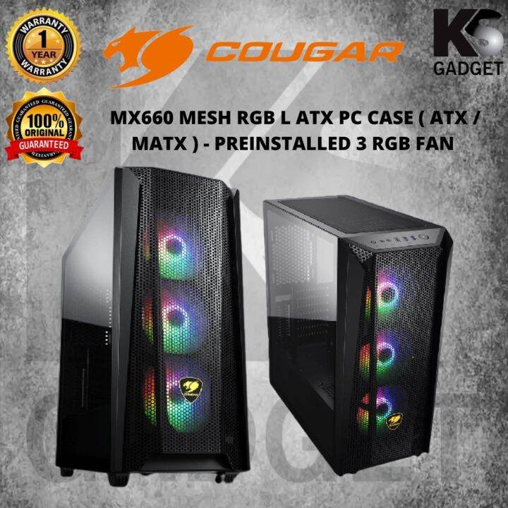 COUGAR MX660 MESH RGB L ATX PC CASE ( ATX / MATX ) - PREINSTALLED 3 RGB FAN | Lazada