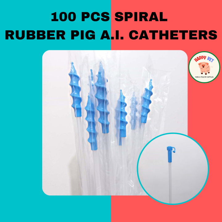 100pcs Spiral tip rubber disposable A.I. Catheter for Pig Sow Gilt ...