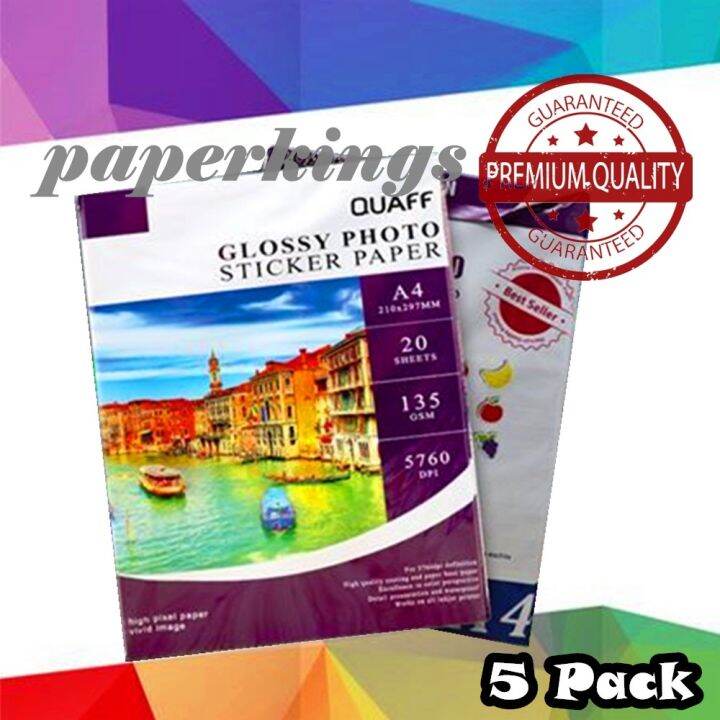 5 pack Quaff Glossy Photo Sticker Paper 135gsm / 90gsm A4 Size 20 ...