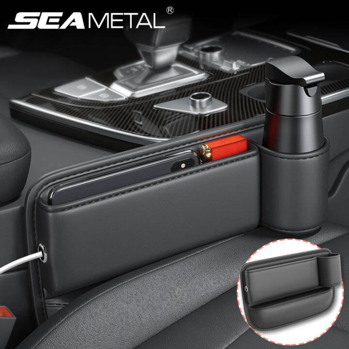 Multi-function Car Crevice Storage Box with Cup Holder PU Leather ...