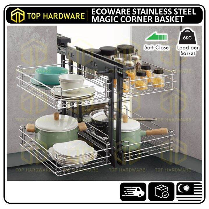 TOP🇲🇾 ECOWARE (800-900)mm Soft Closing Slide Magic Corner Basket ...
