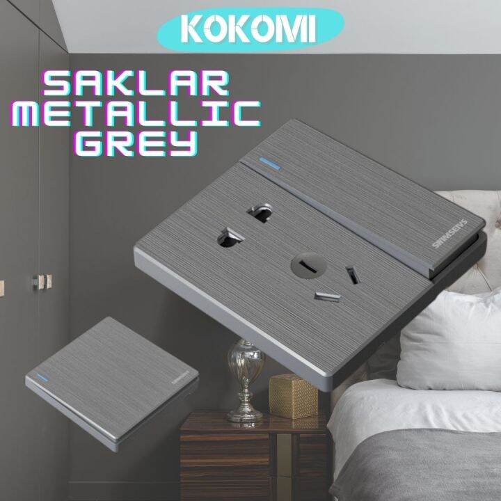 KOKOMI Saklar Dinding METALLIC Grey Premium Abu Electrical Wall Socket ...