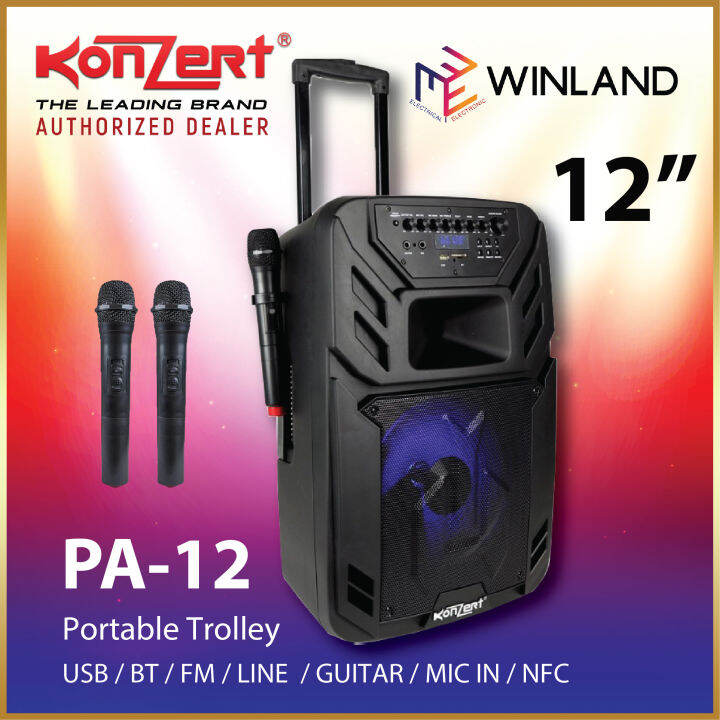 Konzert by Winland PA-12 12" 400W Powered Portable Rechargeable Trolley ...