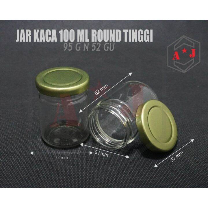 Jar Kaca 100 Ml Round Tinggi/Jar Kopi/Jar Kaca Juice/Toples Kaca/ Jar Selai/Toples Madu/Yk ...