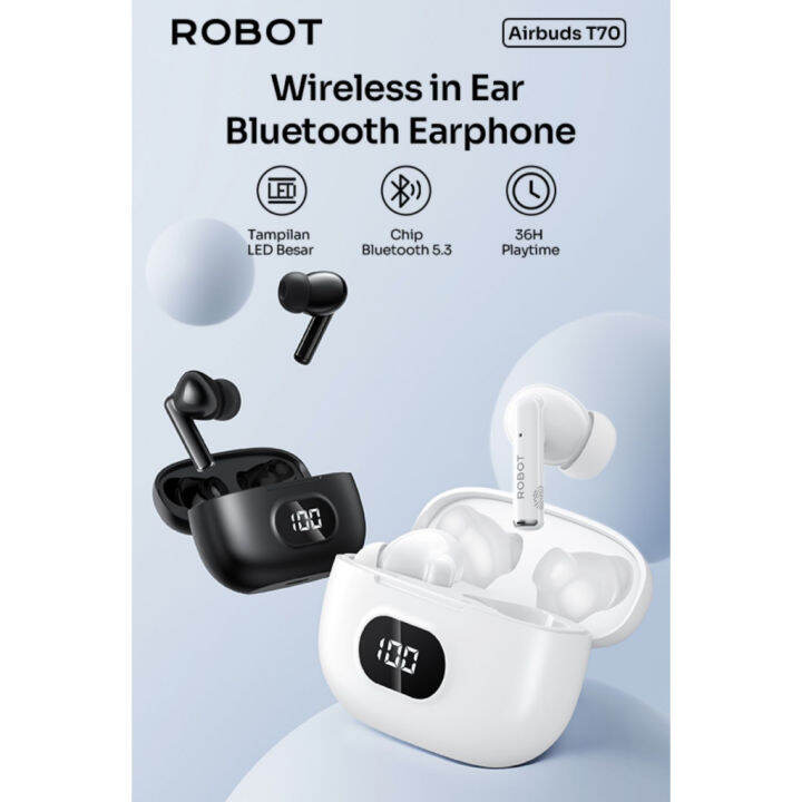 ROBOT Airbuds T70 TWS Bluetooth Earbuds Wireless LED Display Earphone ...