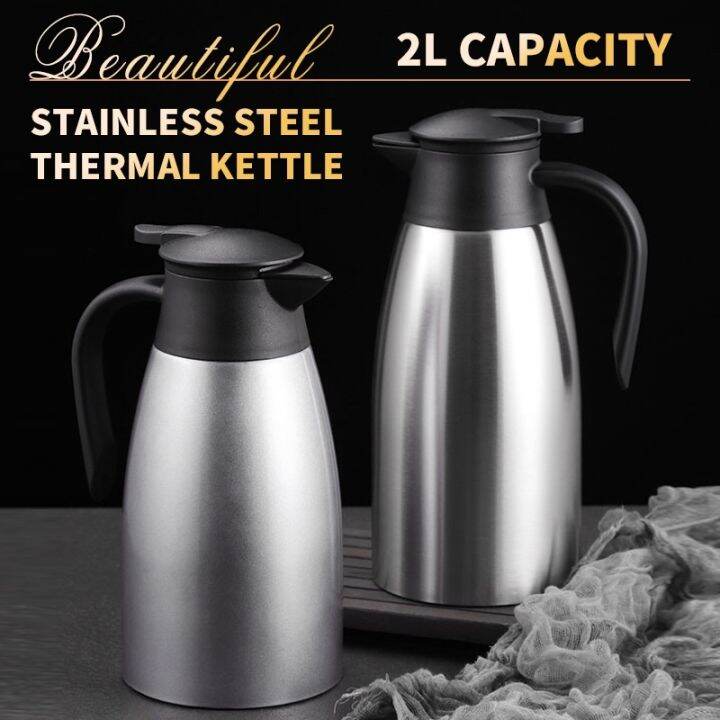 2L Large Double Wall Vacuum Insulation Thermos Hot and Cold Vacuum Flask Silver Stainless Steel ...