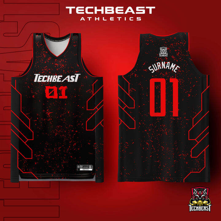 Splash Red Full Sublimation Basketball Jersey Techbeast ( CUSTOM NAME + NUMBER ) | Lazada PH