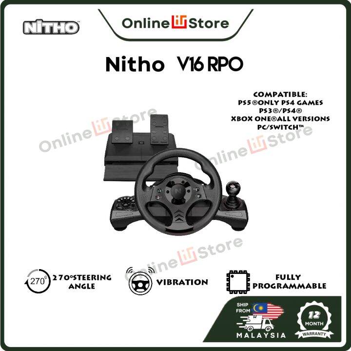 Nitho Drive Pro V16 Racing Wheel & Pedal Set MLT-DP16-K, Compatible with PC/PS3/PS4/Xbox1/Switch ...