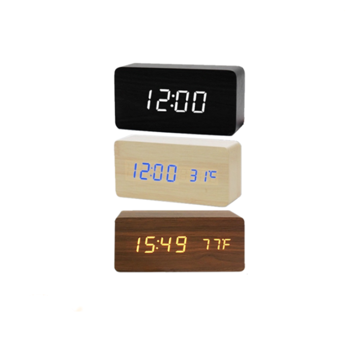 Wood Block LED Digital Clock Adjustable Smart Night Lights Fashion ...