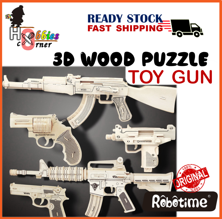 3D Wooden Puzzle High Details Gun Puzzle ORIGINAL ROBOTIME TOY gun for ...