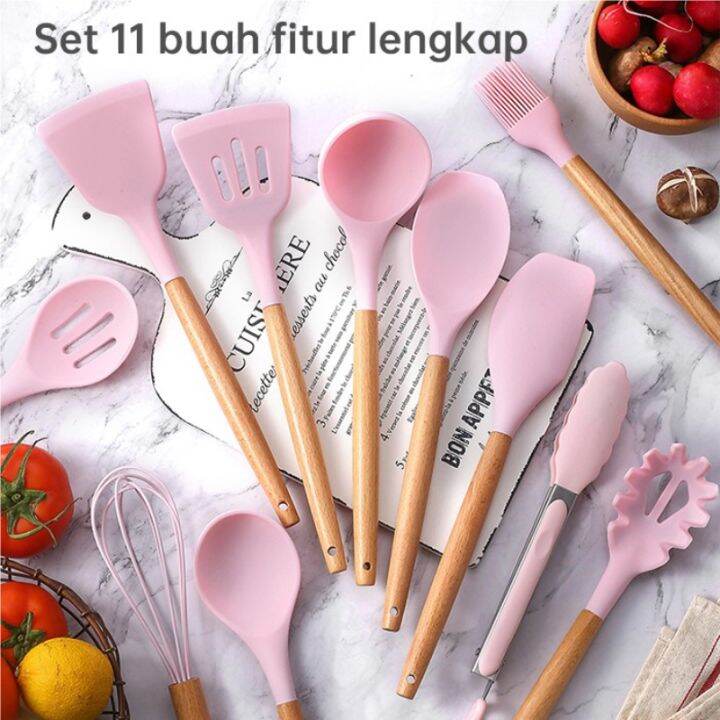 Spatula Set isi 11pcs CJ-1-Silicone Utensil Set Pink Sutil silikon | Lazada Indonesia