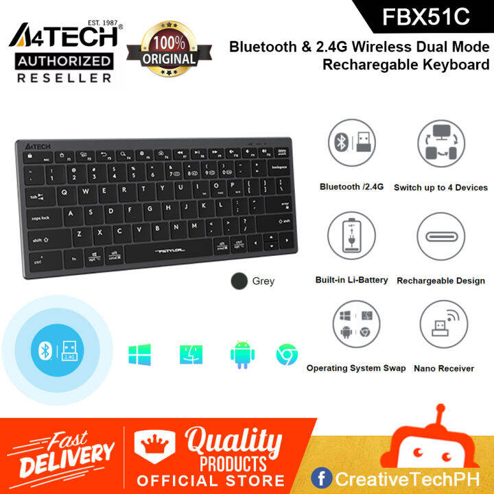GREY FBX51C A4Tech FBX51C Bluetooth & 2.4G Wireless Dual Mode Rechargeable Keyboard | Lazada PH