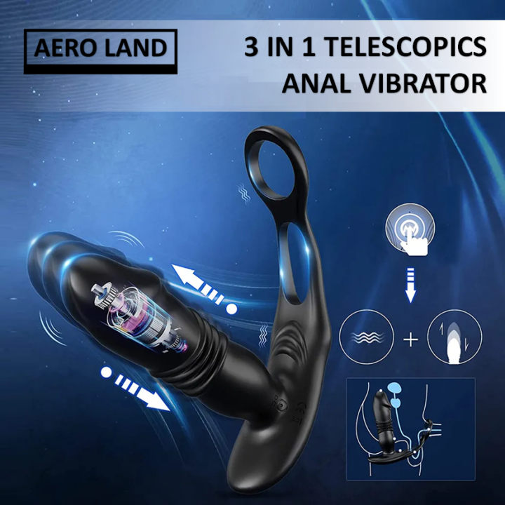 3 In 1 Thrusting Telescopic Prostate Massager With Dick Ring Male Dildo
