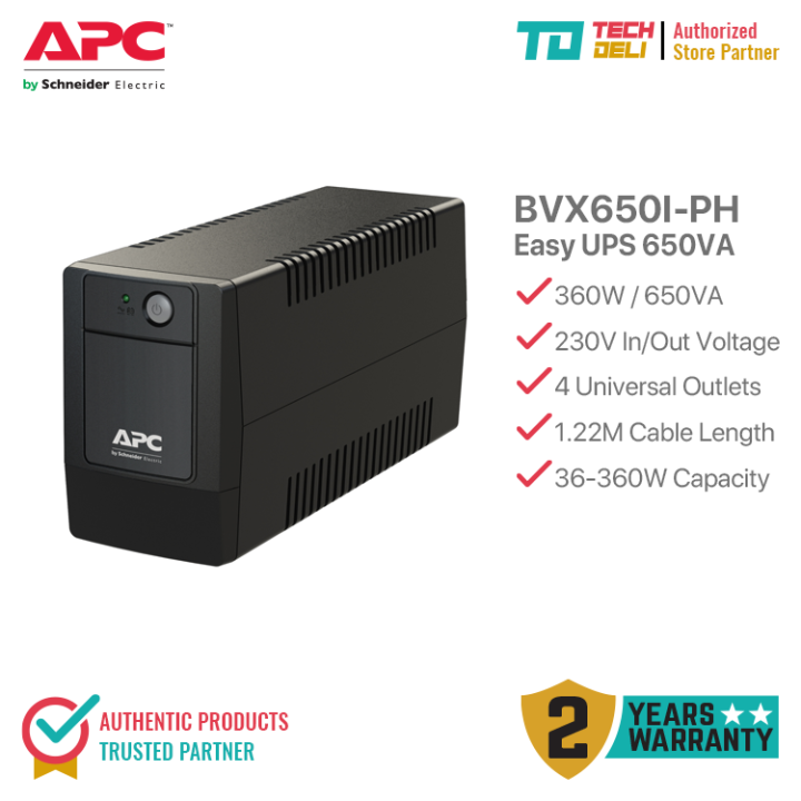 APC BVX650I-PH, Easy UPS, 650VA, AVR, 230V, 360W, Line Interactive, 4 ...
