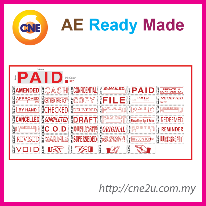 AE Flash Ready Made Stamp / Chop (PAID/DATE/SIGN) Self Ink / OFFICE ...