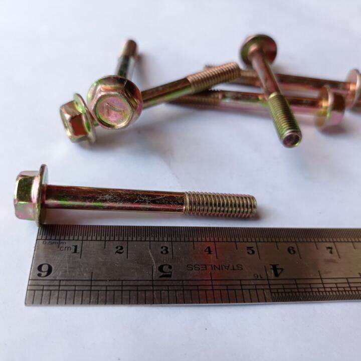 FLANGE BOLT M6 X 50 BAUT M6X50 WARNA KUNING KUNCI 10 PANJANG 5CM 5 CM 50MM DIAMETER BATANG 6MM ...