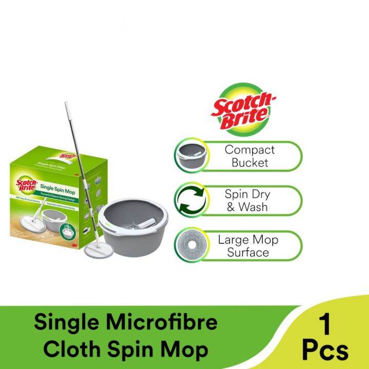 3M Scotch Brite Single Microfiber Cloth Spin Mop Speed Controlled Wet ...