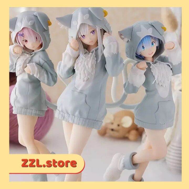 Re Zero Rem Ram Emilia Cat Ear Nightgown PVC Action Figure Model ...