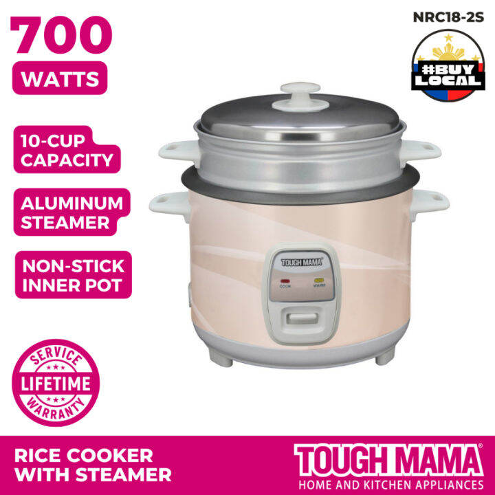 Tough Mama NRC18-2S Light Brown Rice Cooker with Steamer Non-stick 1.8L Beige Minimalist Design ...