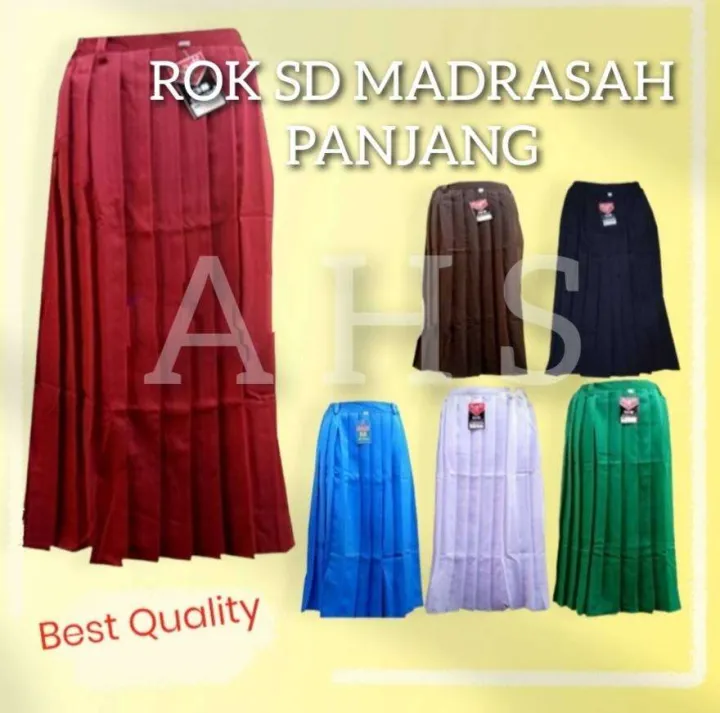 Rok SD Panjang Rempel Seragam Sekolah Warna Merah Coklat Hijau Putih Hitam Bahan Premium ...