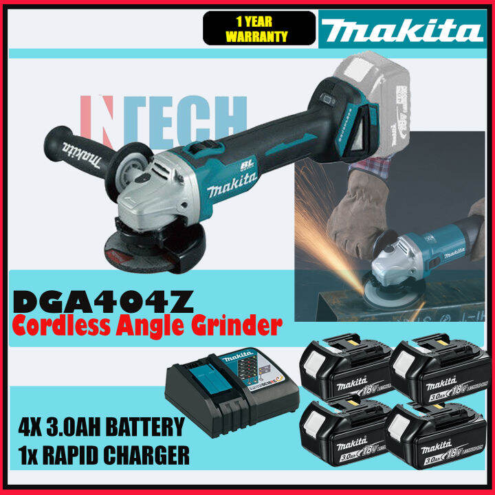 MAKITA DGA404Z CORDLESS ANGLE GRINDER C/W 4x 3.0AH BATTERY(BL1830B ...