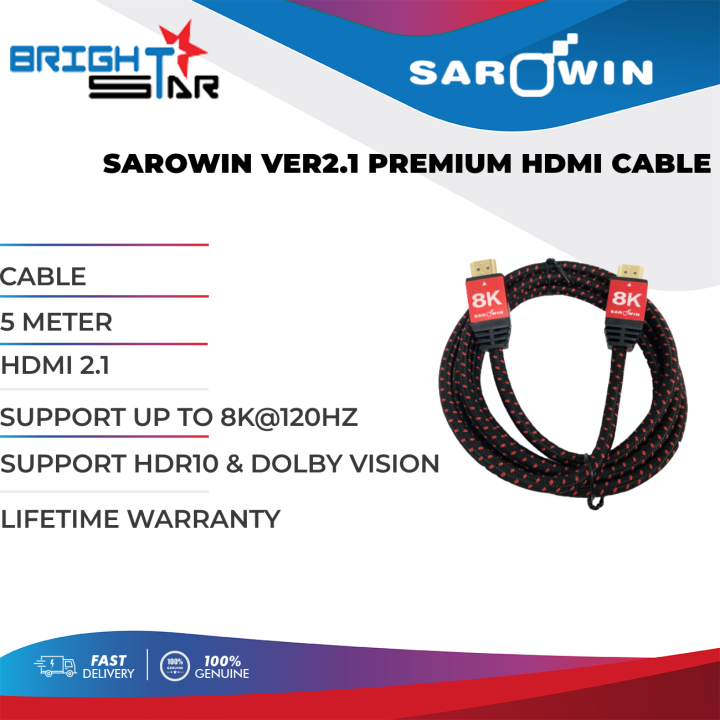 CABLE SAROWIN VER2.1 PREMIUM HDMI CABLE / 1METER / HDMI 2.1 / SUPPORT ...